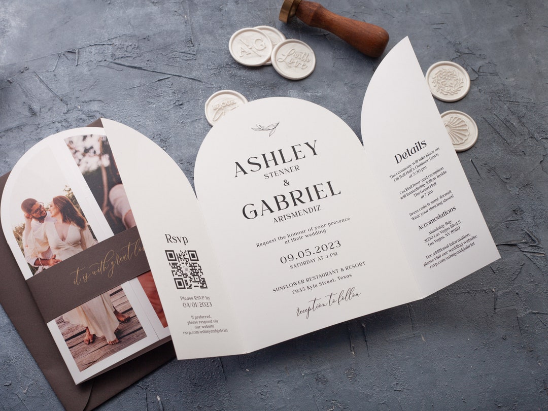 Arch Wedding Invitation With Photo, Modern Arch Wedding Invitation ...