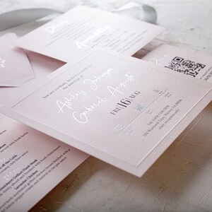 Blush Pink Paper Wedding Invitation, Foiled Wedding Invites, Silver ...