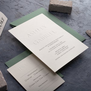 Embossed Wedding Invitation — Letterpress Wedding Invite, Minimalist ...