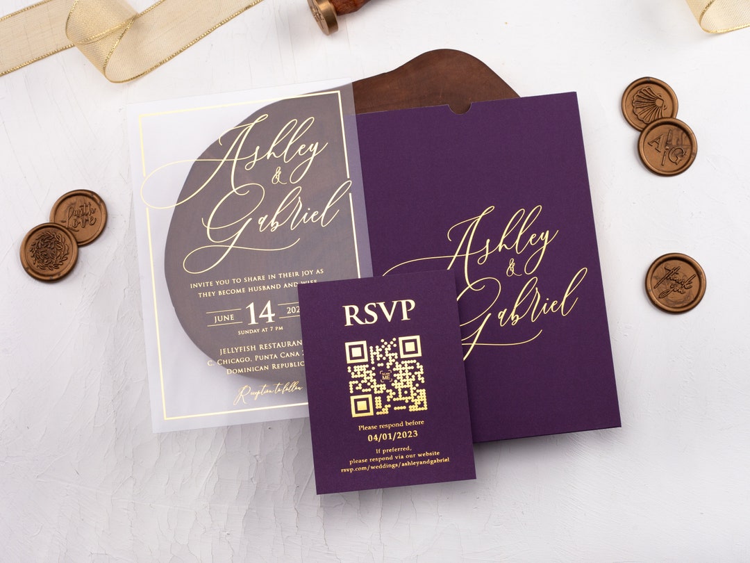 Purple and Gold Acrylic Wedding Invitation, Set is Optional, Acrylic ...