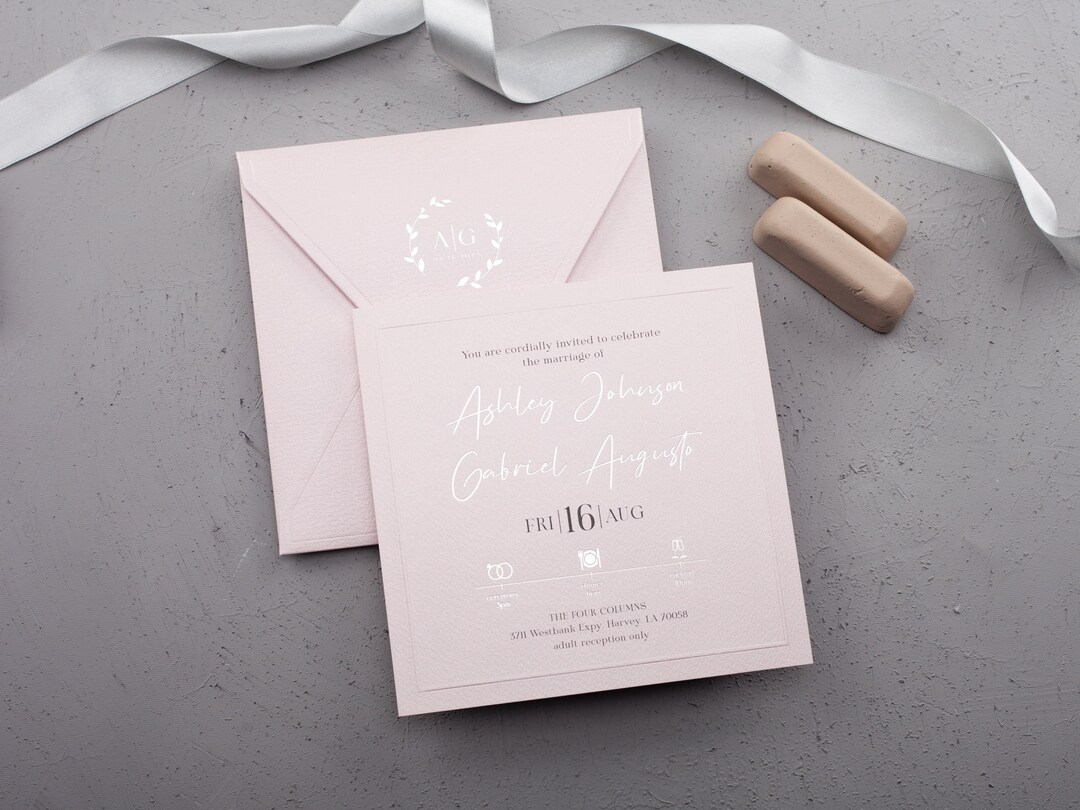 Blush Pink Paper Wedding Invitation, Foiled Wedding Invites, Silver ...