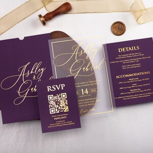 Purple and Gold Acrylic Wedding Invitation, Set is Optional, Acrylic ...