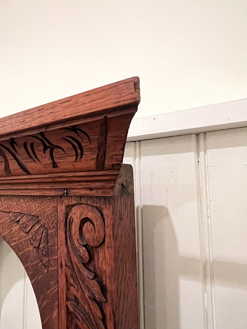 Antique Carved Wood Hall Tree With Mirror, Umbrella Stand, Renaissance ...