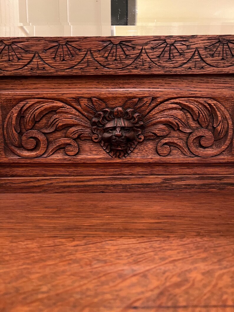 Antique Carved Wood Hall Tree With Mirror, Umbrella Stand, Renaissance ...