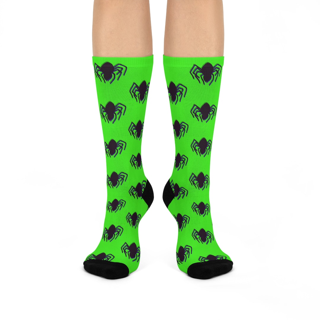 Black Spider Halloween Crew Socks (nuclear Green) - Spooky Spider - Etsy