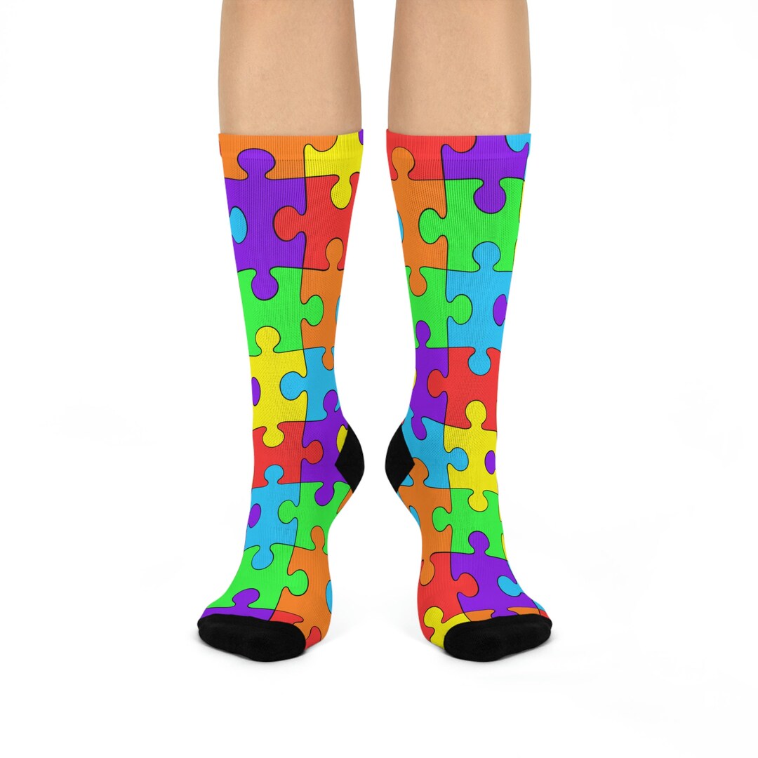Autism Awareness Rainbow Puzzle Piece Crew Socks - Etsy