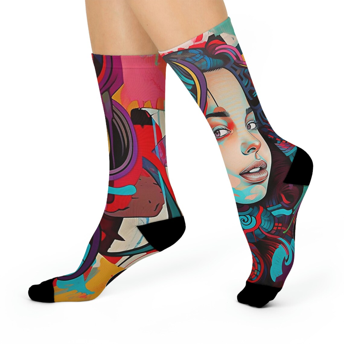 Comic Style Beautiful Woman Abstract Art Crew Sock - Etsy