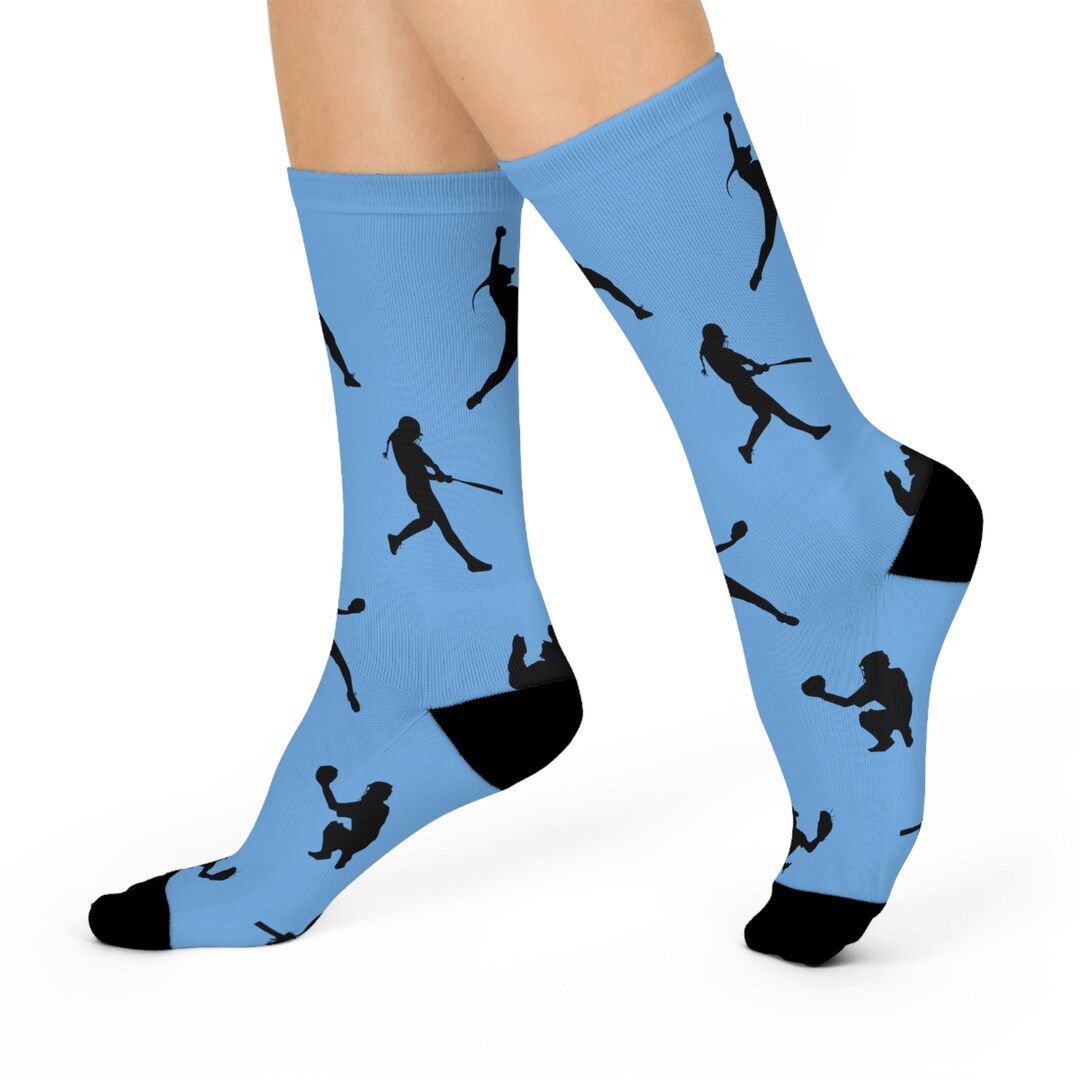 Silhouette Softball Crew Socks (light Blue) - Etsy