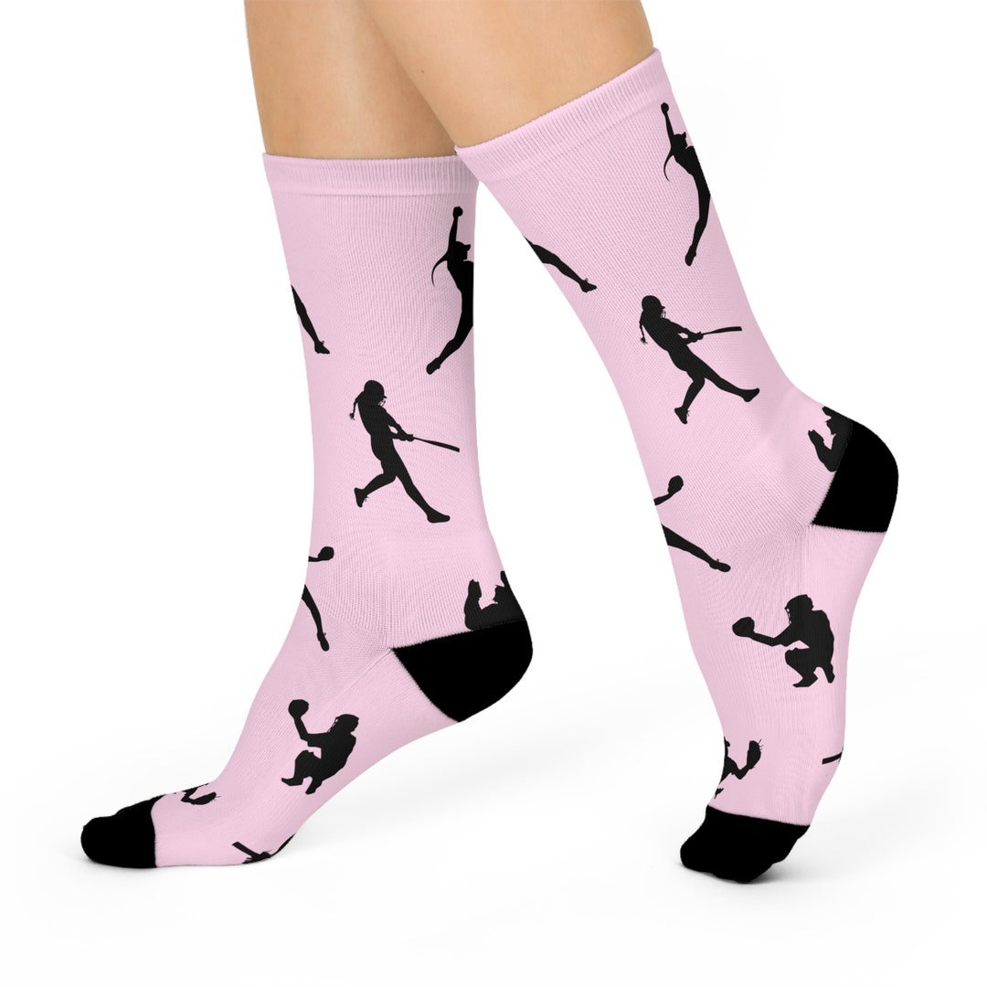 Silhouette Softball Crew Socks (pink) - Etsy
