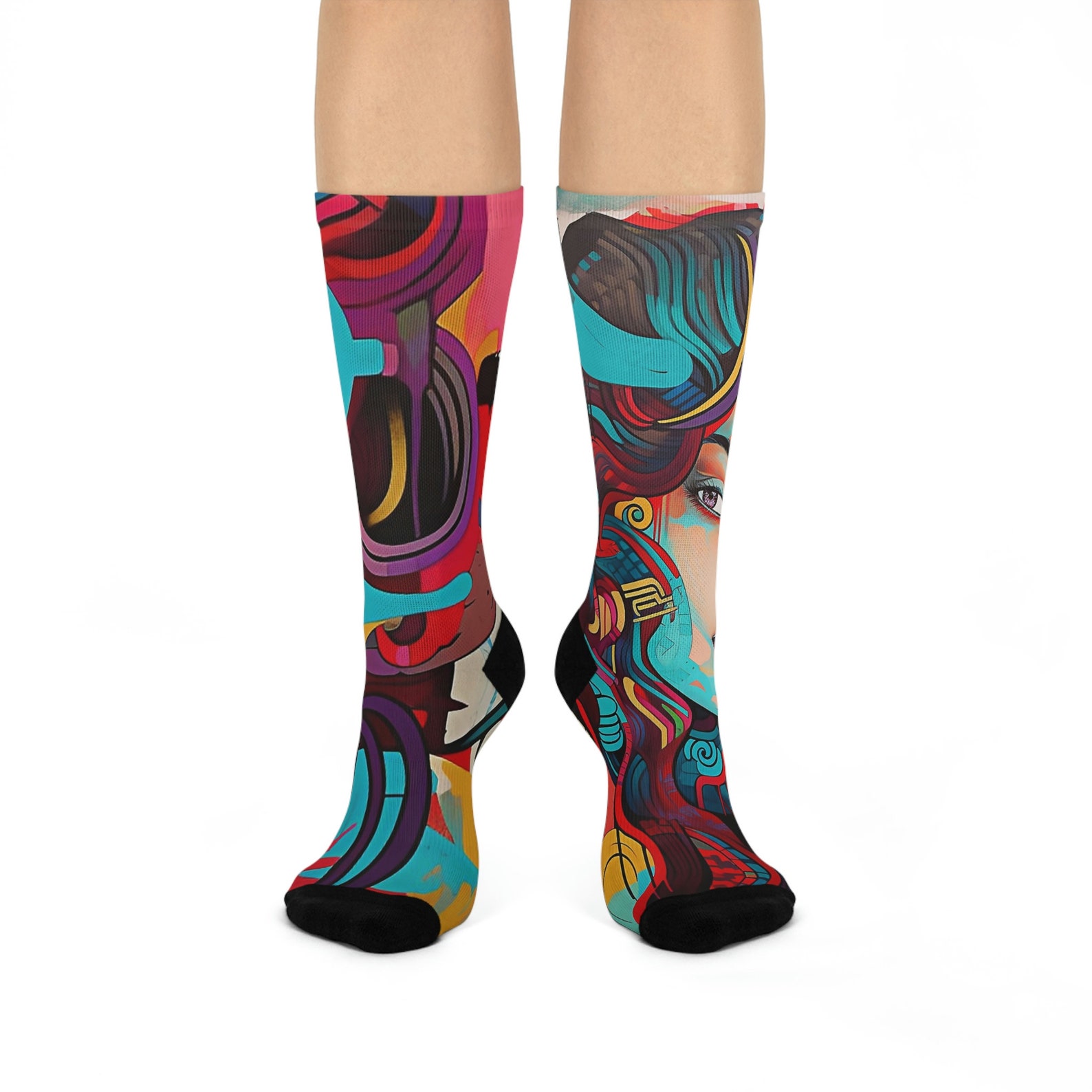 Comic Style Beautiful Woman Abstract Art Crew Sock - Etsy