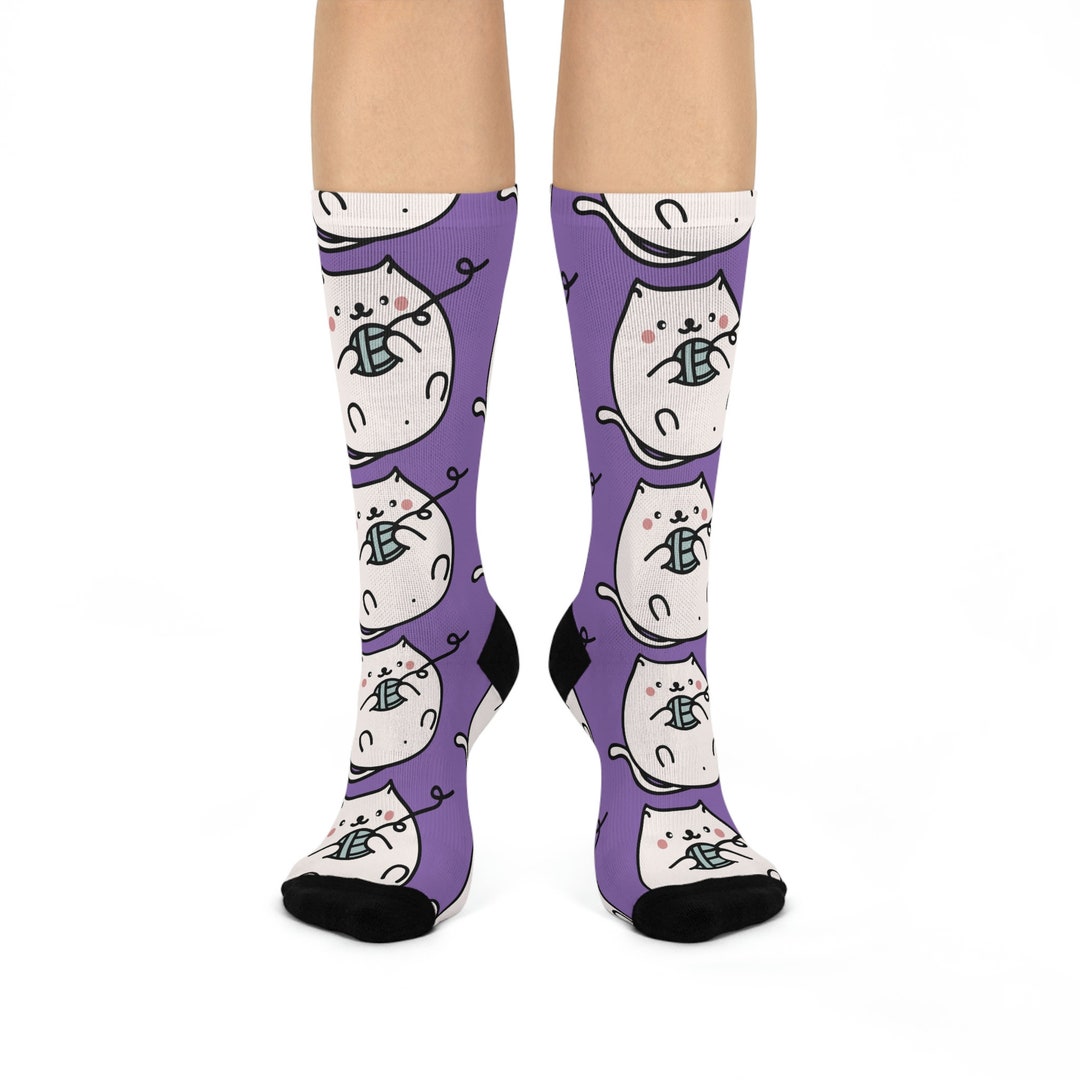 Yarn Kitten Crew Socks (purple) - Fun, High Winter Socks, Perfect Gift ...