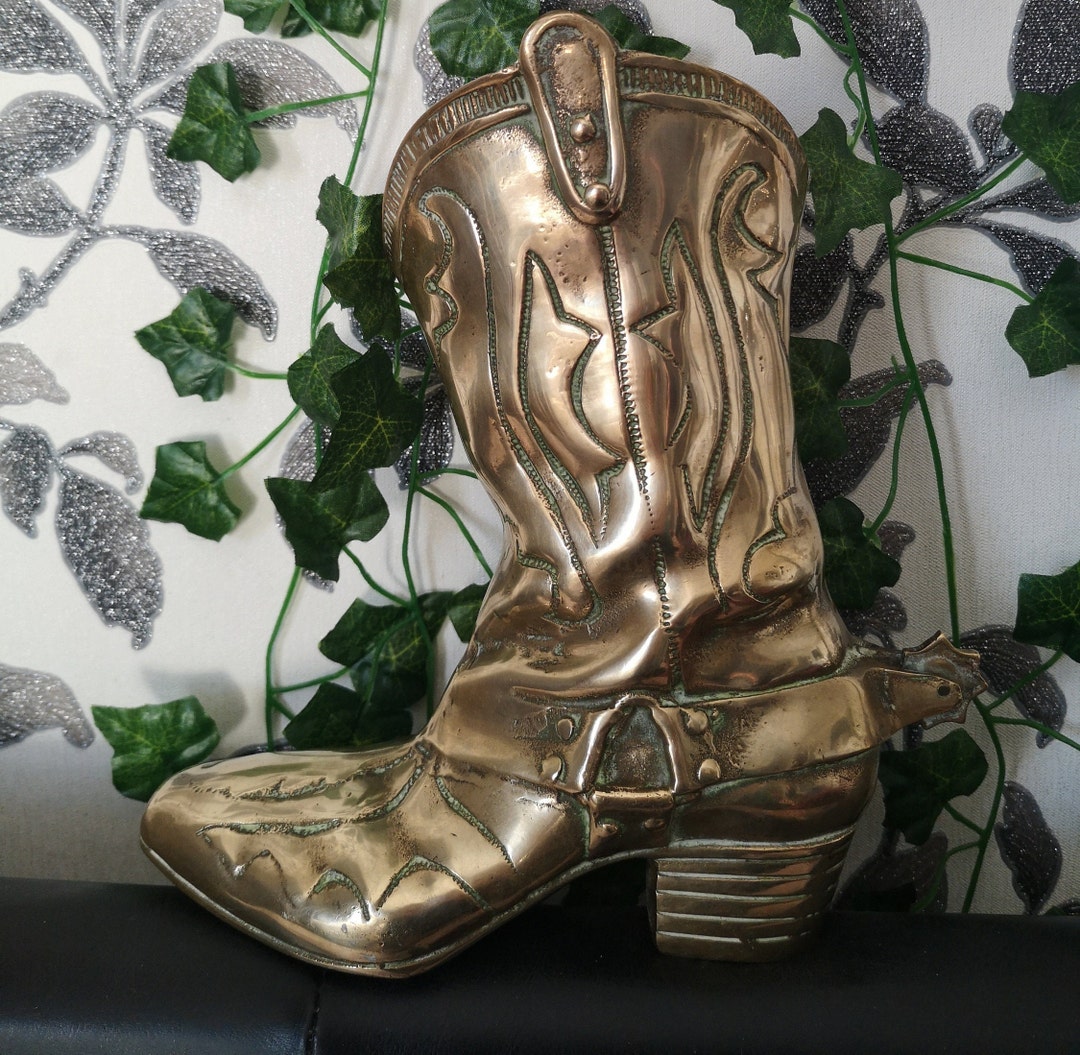 Extra Large Vintage Solid Brass COWBOY BOOT With Spur /vase/ornament ...