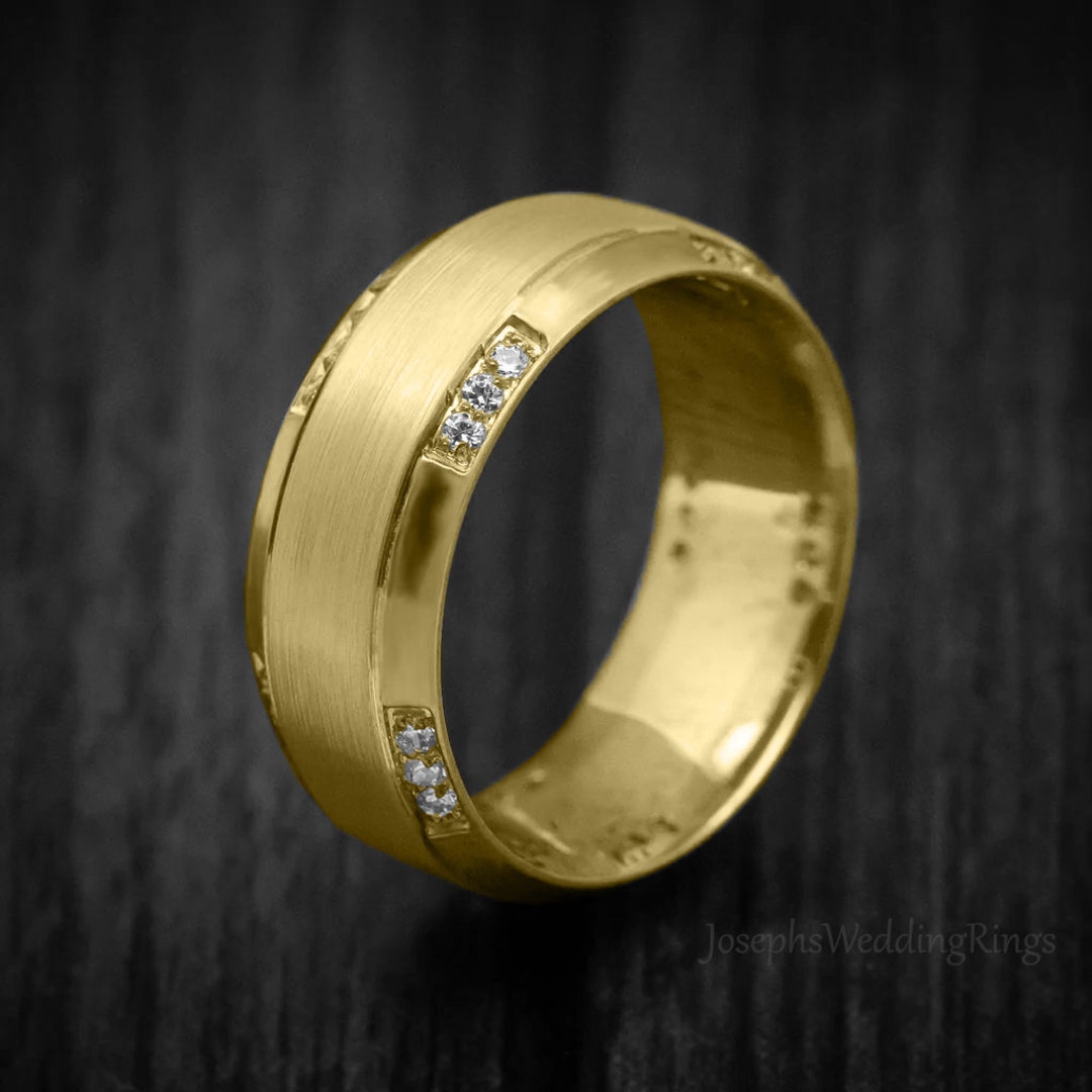 9K or 18K Real Gold Wedding Band With Satin Finish Set With 30 Diamonds ...