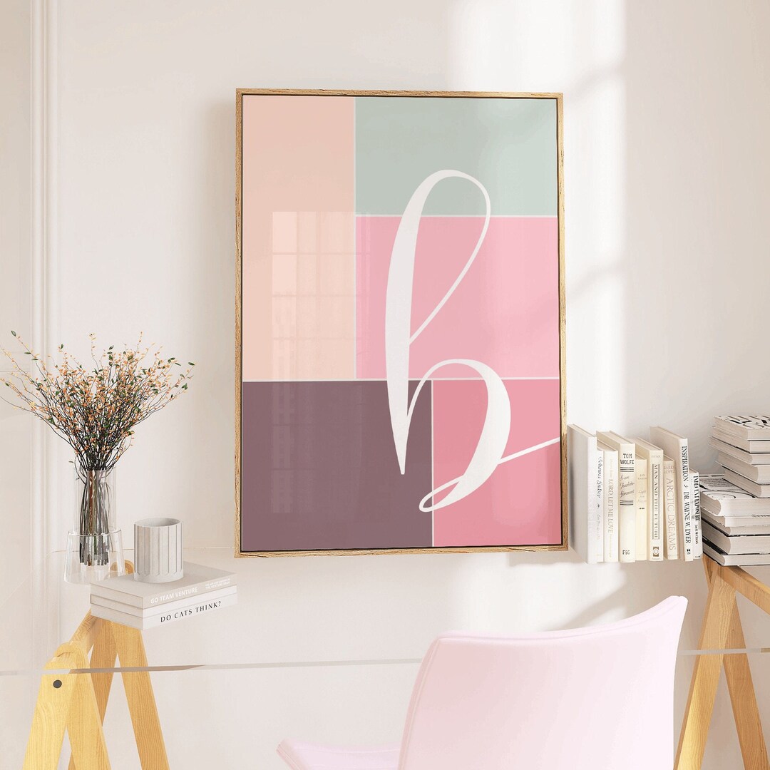 Personalized Wall Art Cursive B Art Print Initial Office Decor Last ...