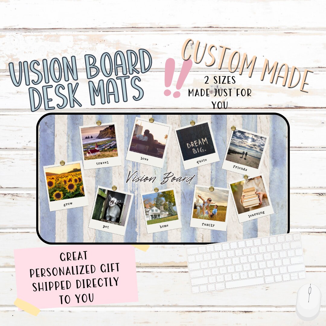 Custom Vision Board Desk Pad Large Mousepad Blue Stripes Cubicle Decor ...