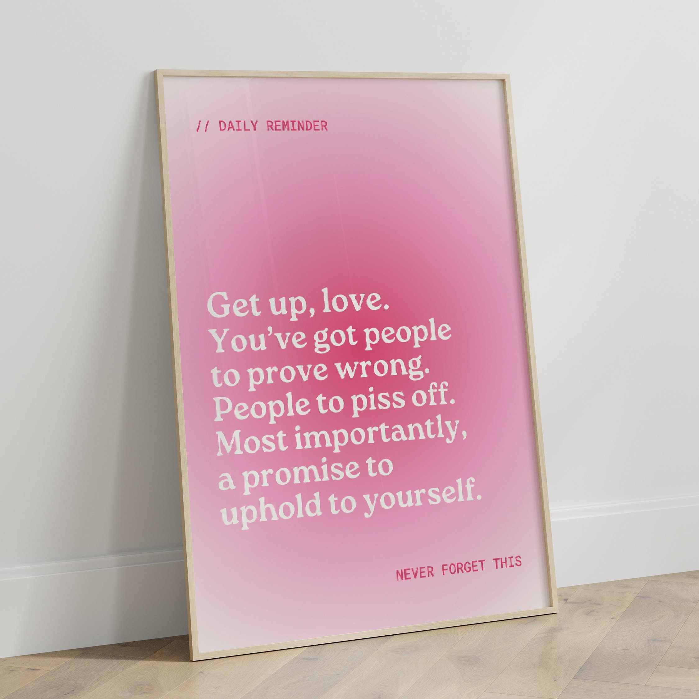 Daily Motivational Wall Art Pep Talk Art Print Pink Gradient Poster ...