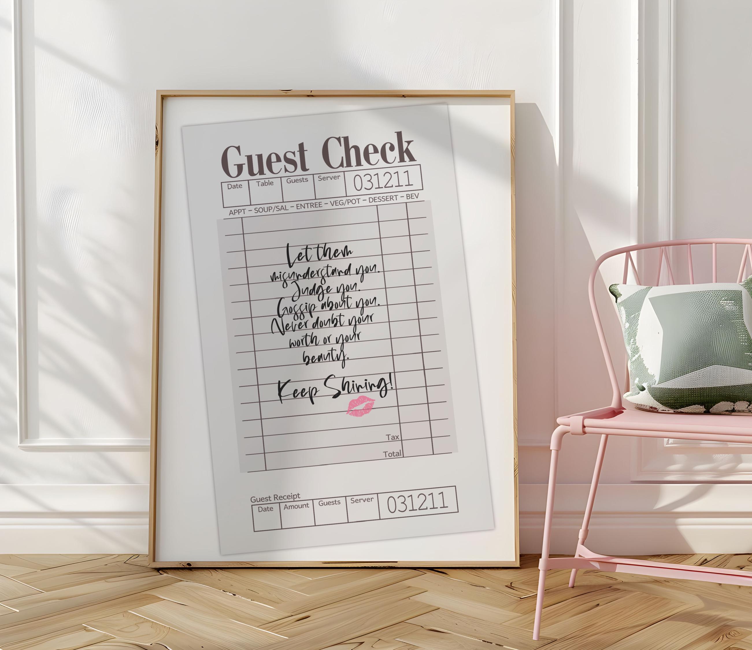 Black and White Guest Check Art Print | Guest Check Wall Art ...