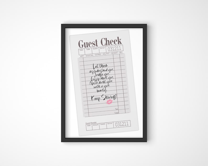 Black and White Guest Check Art Print | Guest Check Wall Art ...