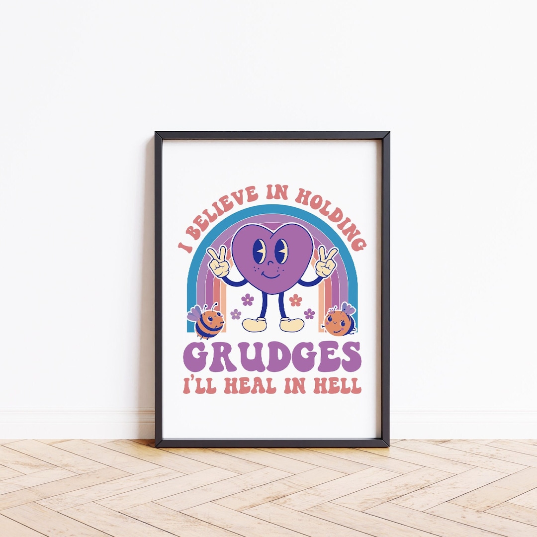Funny Retro Wall Art | Holding Grudges Poster | Cartoon Humor Poster | Printable Wall Decor ...