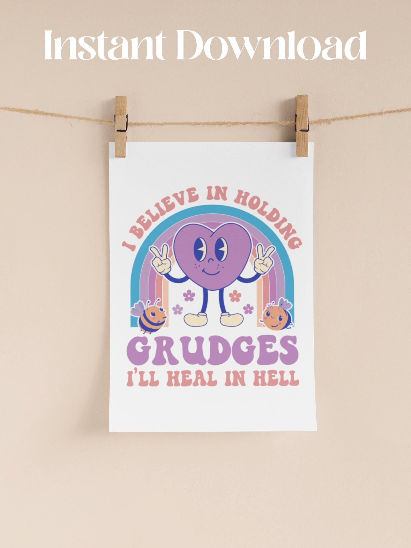 Funny Retro Wall Art Holding Grudges Poster Cartoon Humor Poster Printable Wall Decor Funny ...