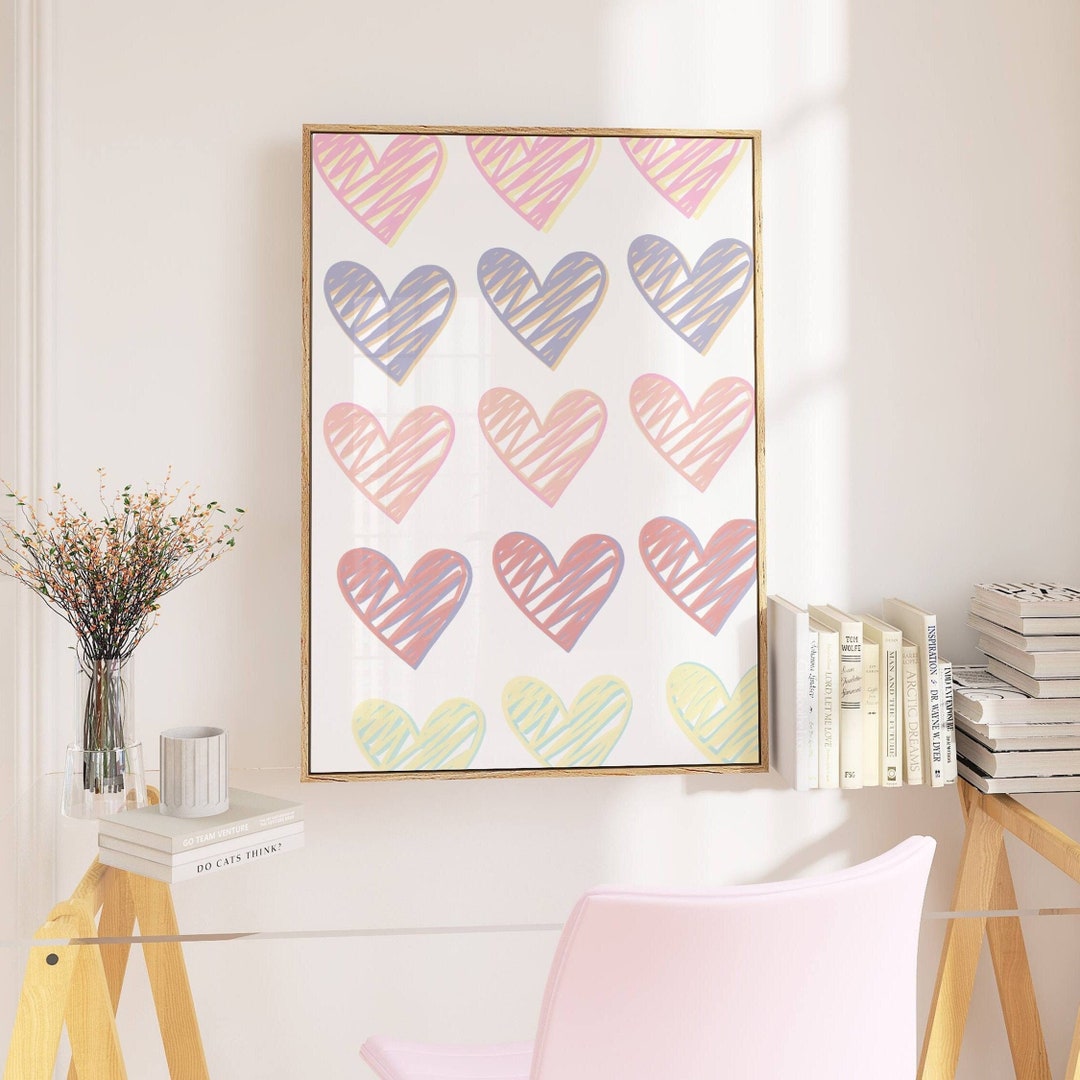 Heart Wall Art Pastel Room Decor Cute Heart Art Prints - Etsy