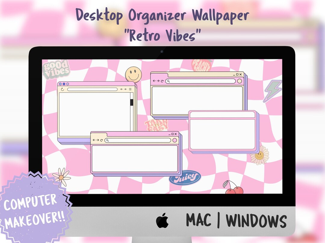 Desktop Icon Organizer Retro Pink | MacBook Wallpaper Organizer | Pink ...
