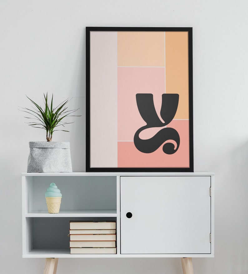 Letter Y Wall Art Peach Color Block Art Initial Home Decor Letter Y Art ...