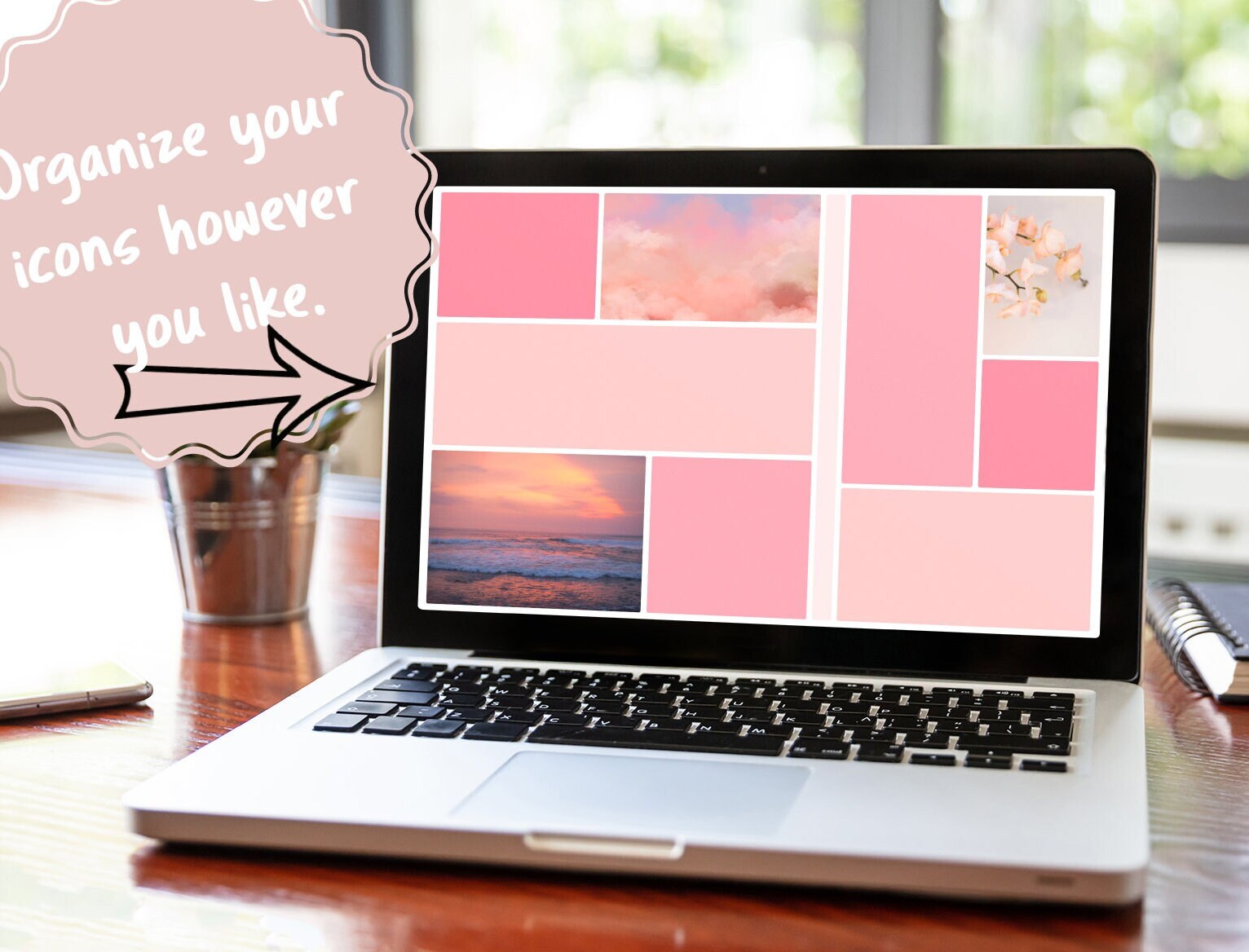 Pink Desktop Wallpaper Organizer | Laptop Backgrounds | Flower Computer ...