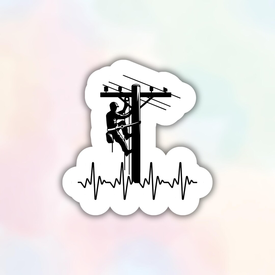 Lineman Sticker, Hard Worker With Heart Beat Vinyl Decal, Waterproof ...