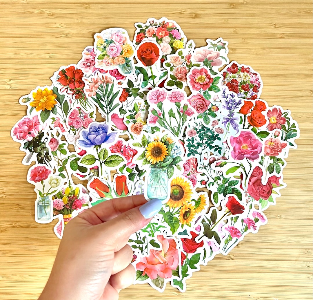 Watercolor Flowers Sticker Pack, Valentine Waterproof Mystery Sticker ...