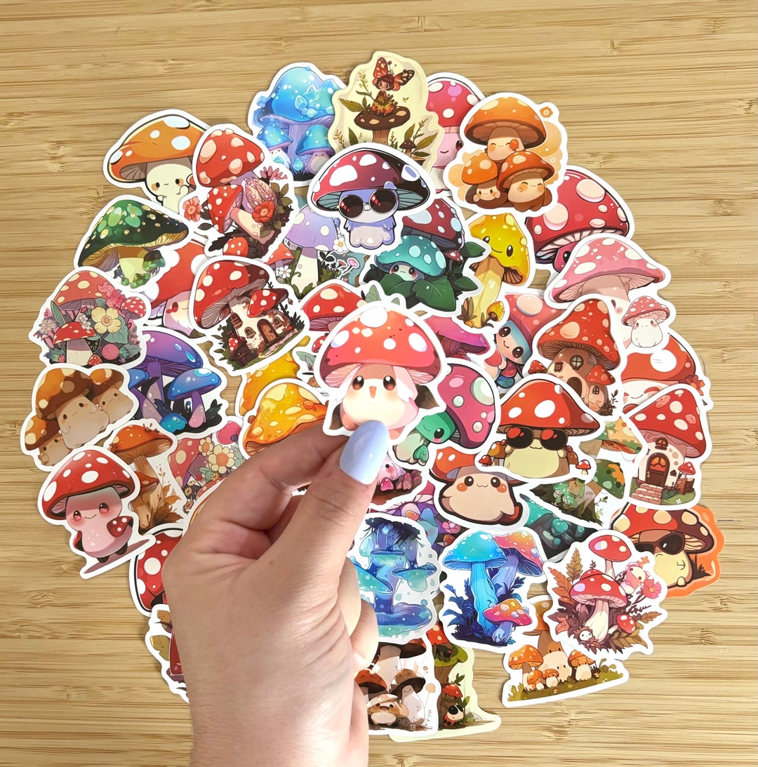 Kawaii Mushroom Sticker Pack, Waterproof Mystery Vinyl Stickers, Happy ...