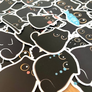 Kawaii Black Cat Sticker Pack, Vinyl Waterproof Mystery Decals, Cute ...