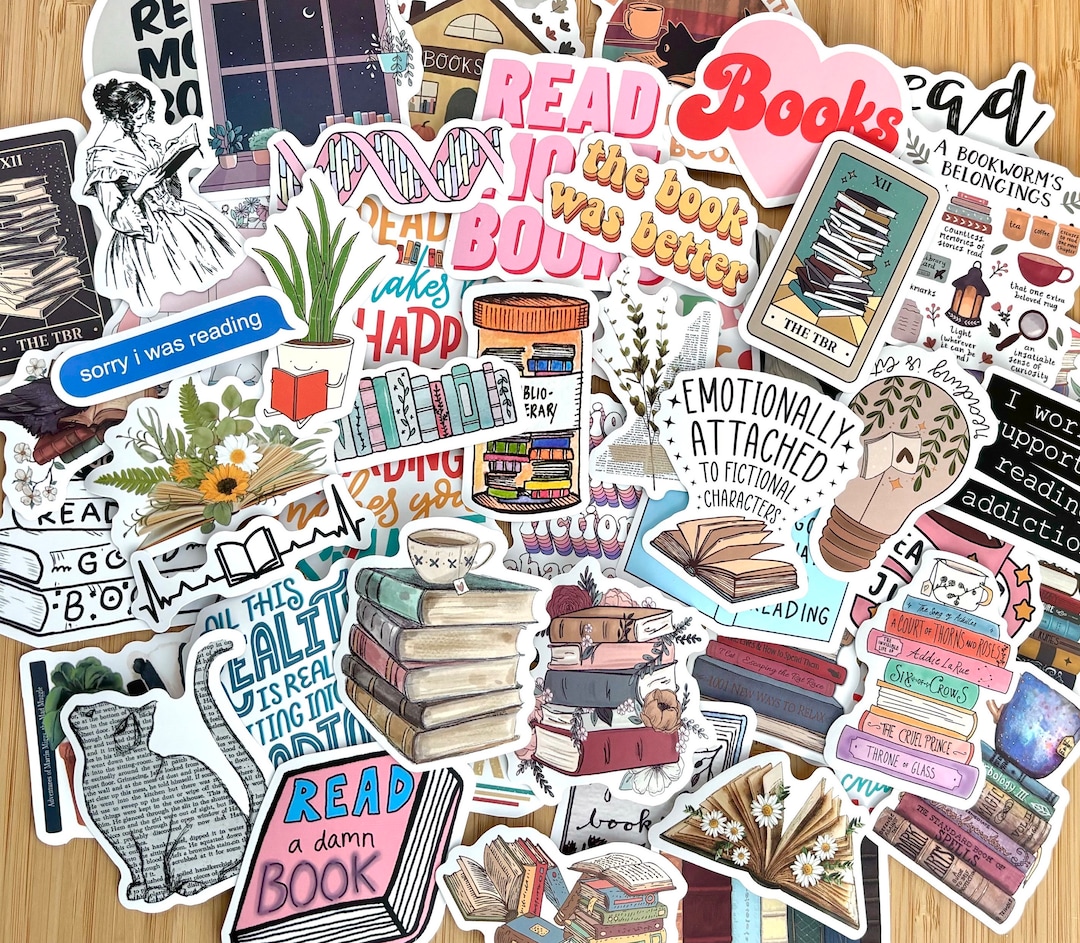 Reading Book Sticker Pack, Waterproof Mystery Vinyl Decals, Random Book ...