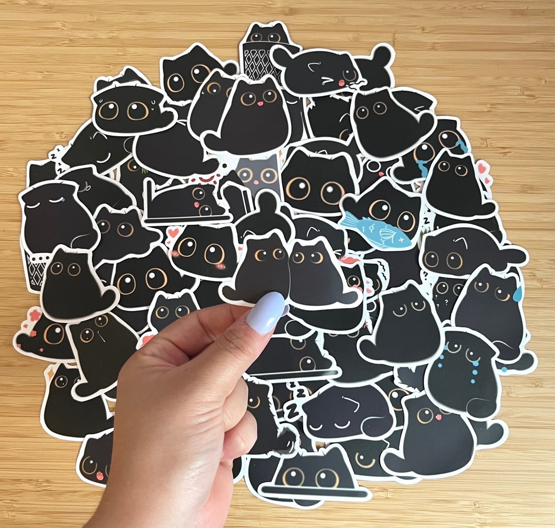 Kawaii Black Cat Sticker Pack, Vinyl Waterproof Mystery Decals, Cute ...