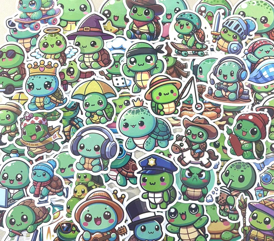 Kawaii Turtle Sticker Pack, Cute Baby Turtles Vinyl Decals, Water ...