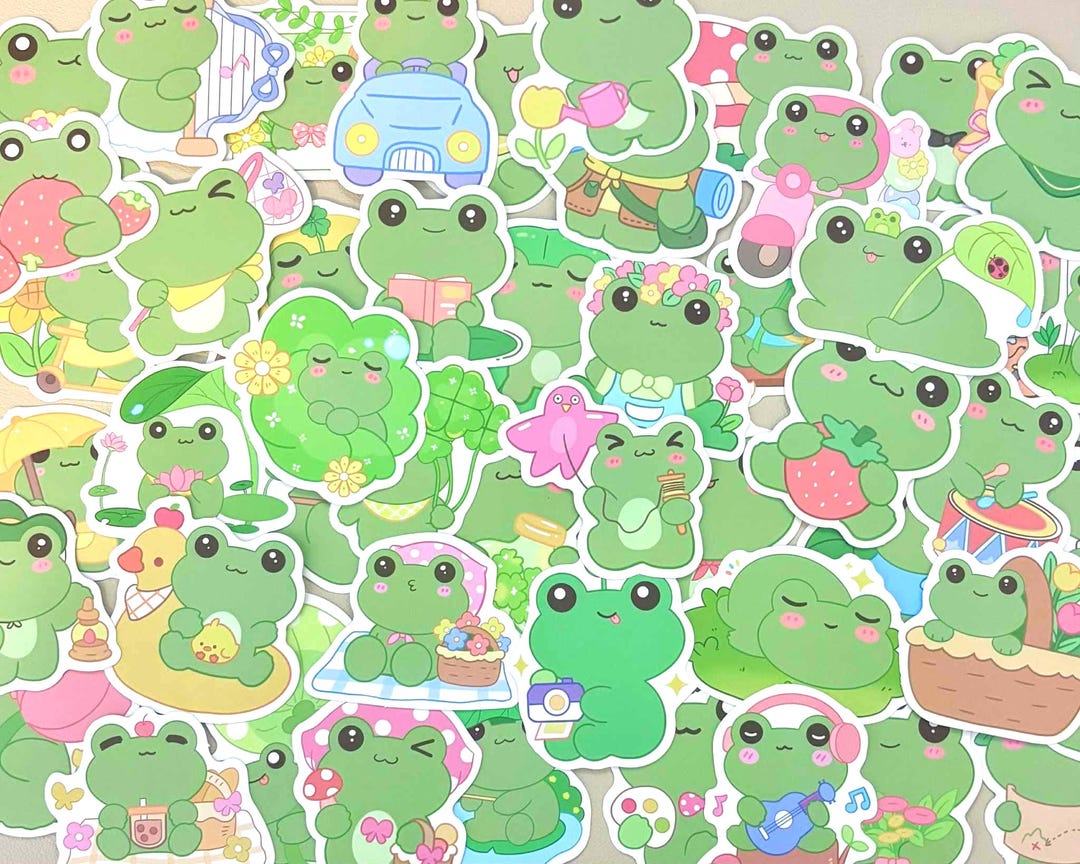 Cute Frog Sticker Pack, Kawaii Tree Frog Decals, Green Toad Waterproof ...