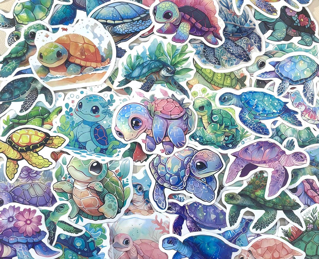Sea Turtle Sticker Pack, Watercolor Sea Animal Decals, Water Bottle ...