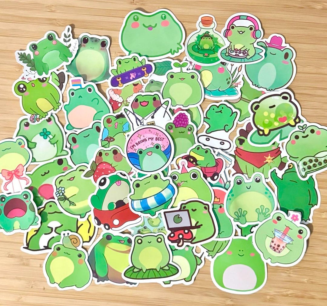 Cute Frog Sticker Pack, Kawaii Tree Frog Decals, Green Toad Waterproof ...