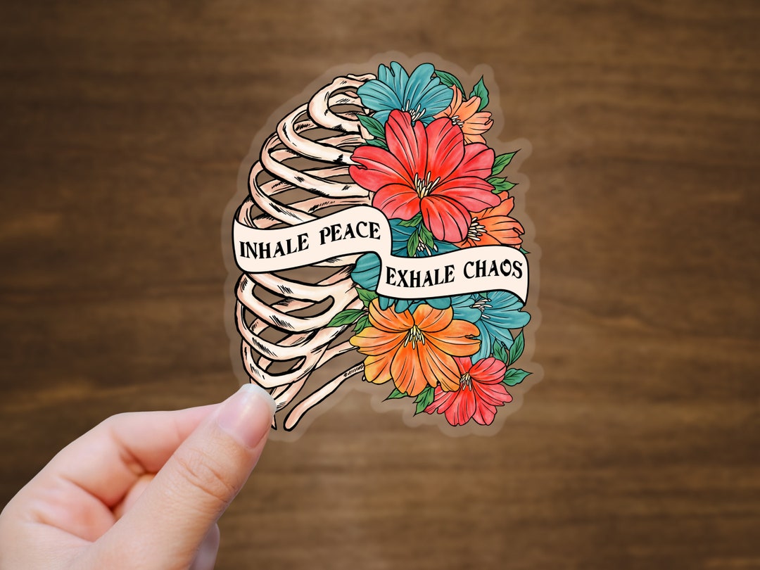 3 Inhale Peace Exhale Chaos White Vinyl Sticker Anxiety Breathing