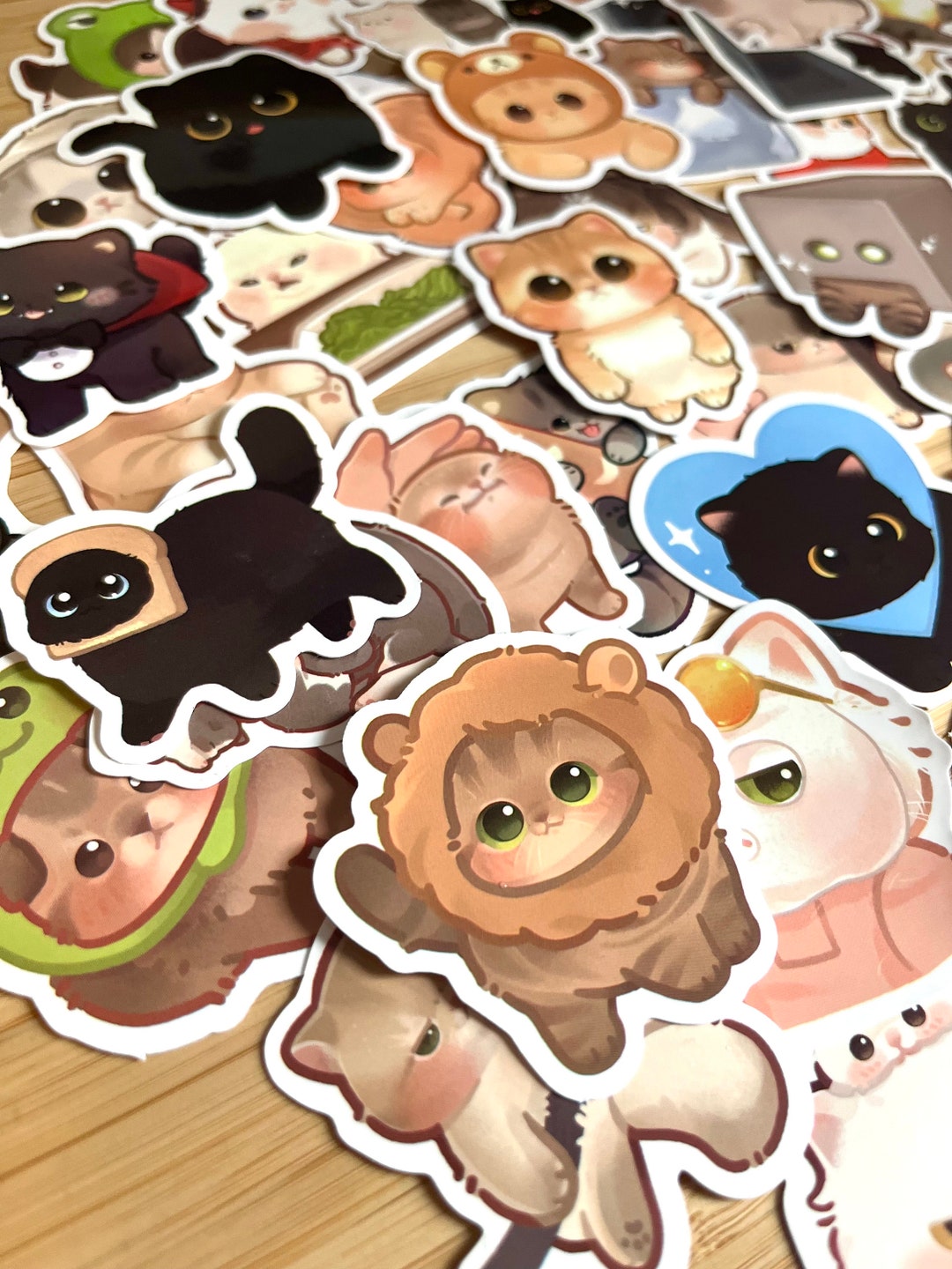 Funny Cats Sticker Pack, Kawaii Watercolor Black Cat Vinyls, Cute ...