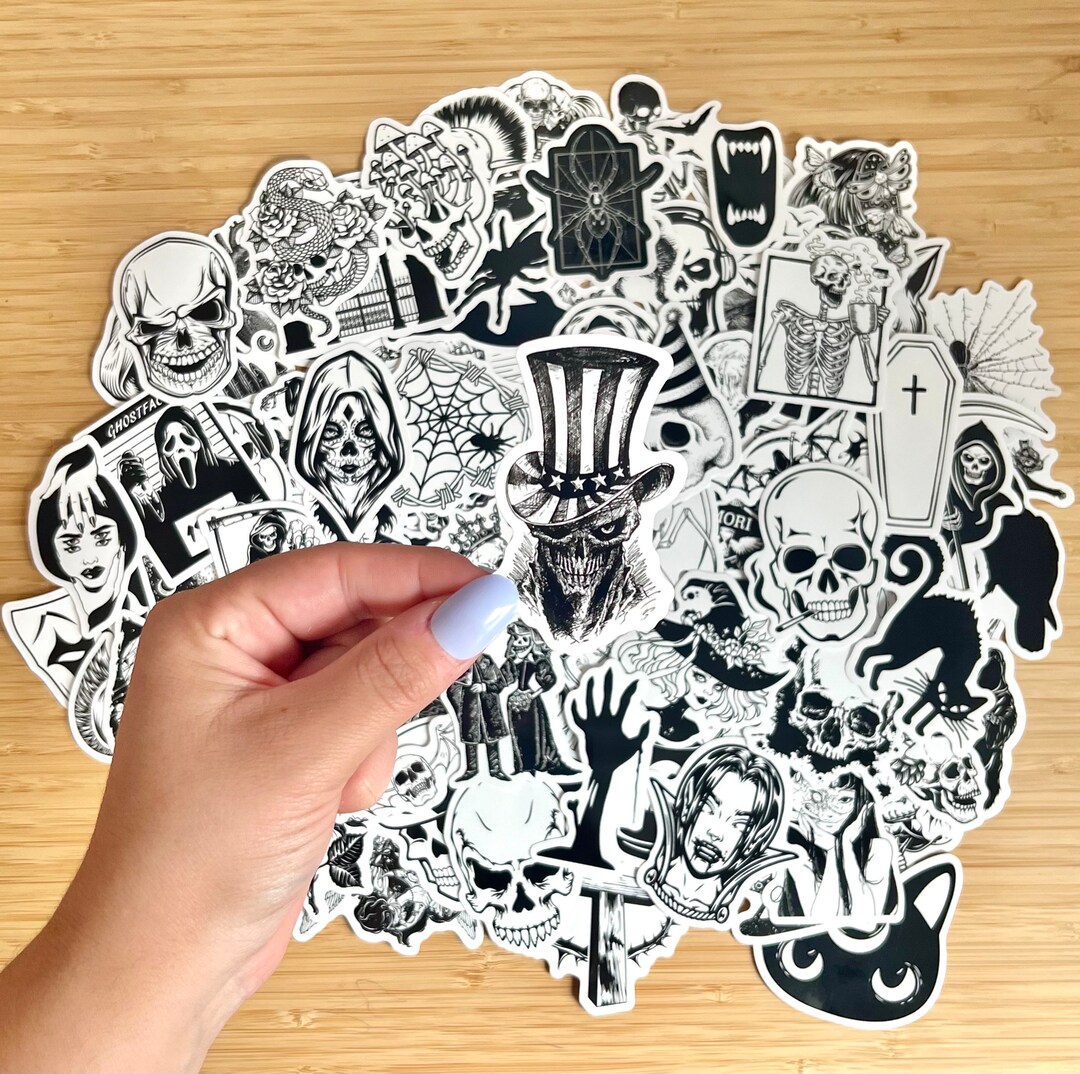 Black and White Goth Sticker Pack Waterproof Halloween Vinyl - Etsy