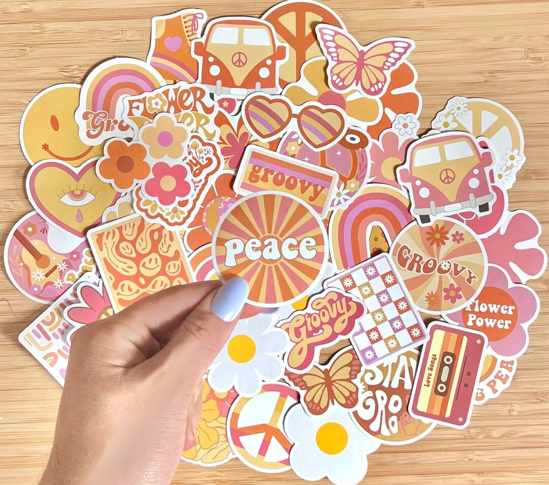 Hippie Trendy Sticker Pack, 60s 70s Peace and Love Groovy Decals ...