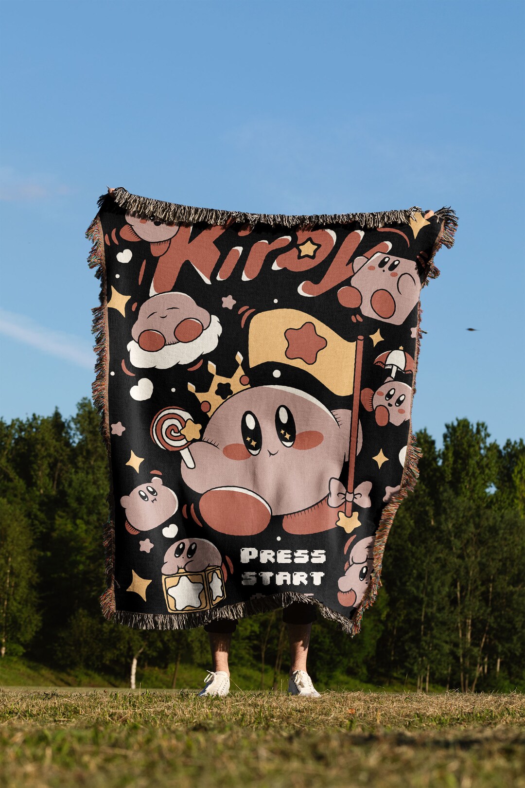 Kirby Hand Woven Cozy Blanket | Gaming Tapestry Throw | Suitable as ...