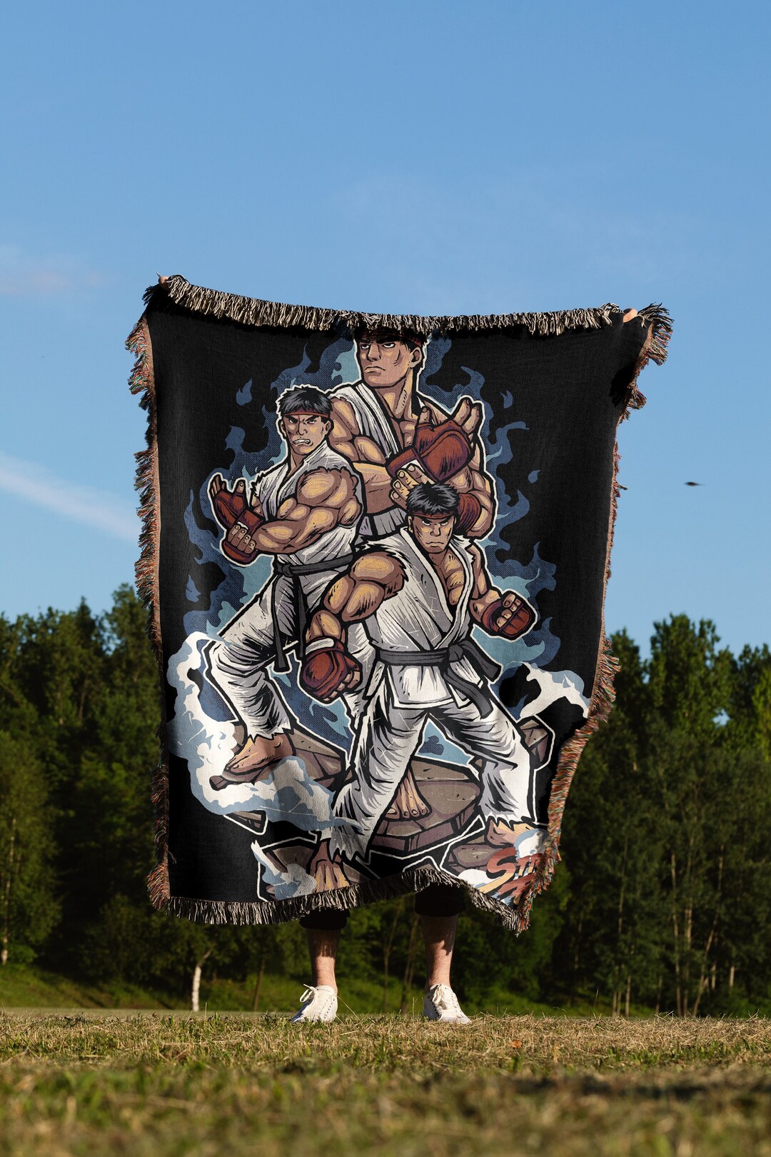 Gaming Hand Woven Cozy Blanket Retro Fighter Tapestry Throw Suitable as ...