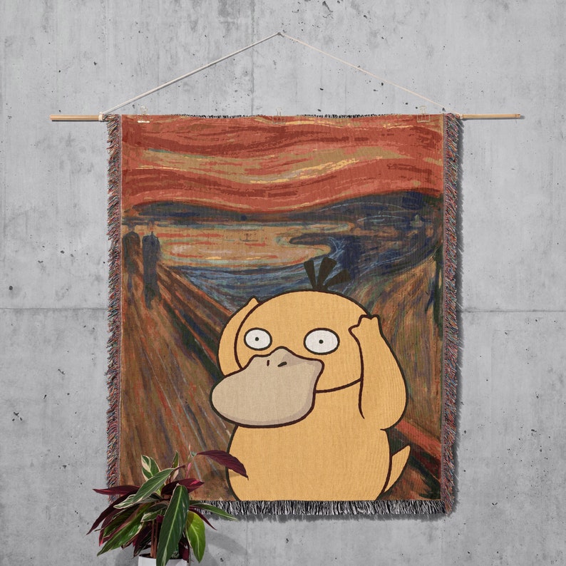 Psyduck Hand Woven Cozy Blanket | Pokemon Tapestry Throw | Suitable as ...