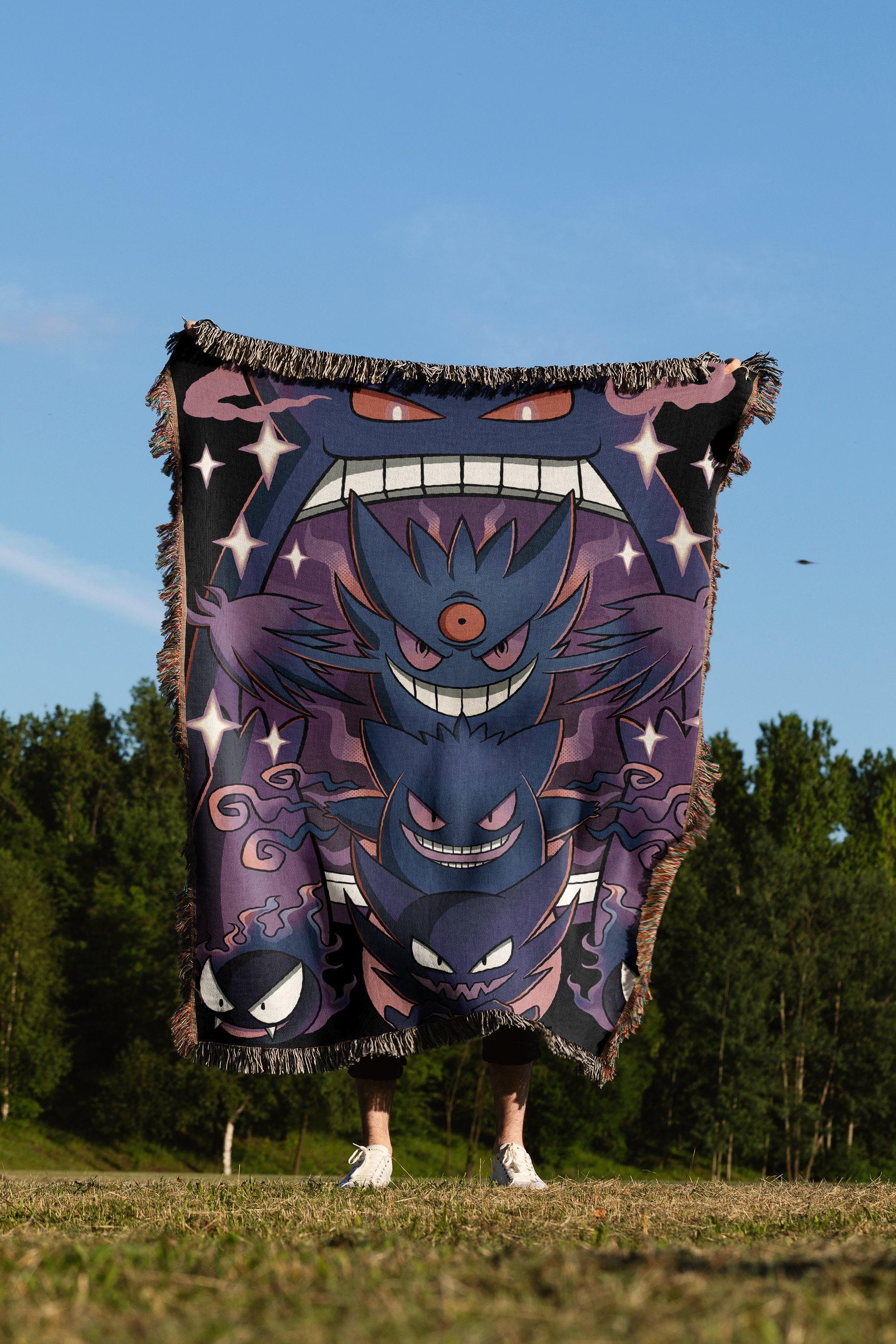 Anime Hand Woven Cozy Blanket Ghost Pokemon Tapestry Throw Suitable as ...