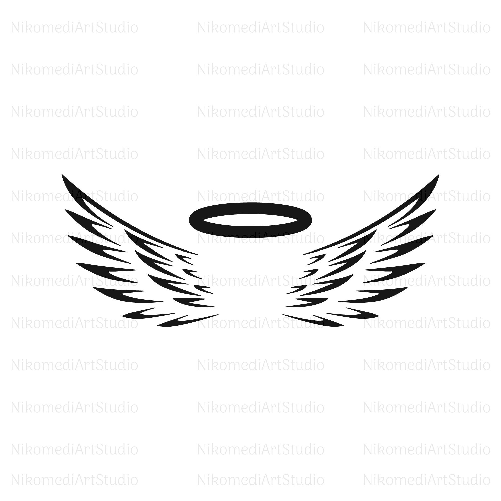 Praying Angel Silhouette With Halo Clipart
