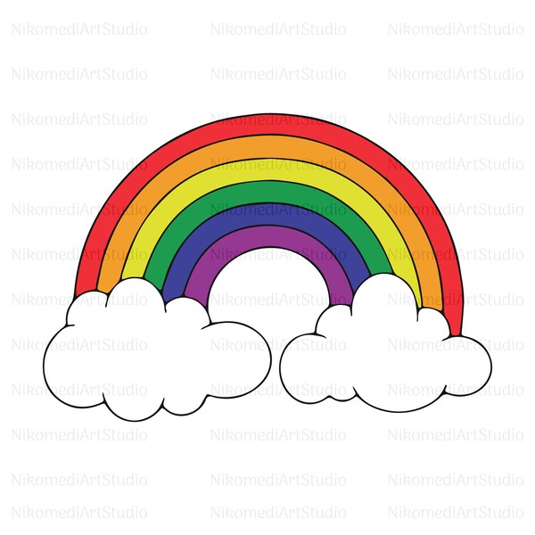 Rainbow Clouds Clipart - Etsy
