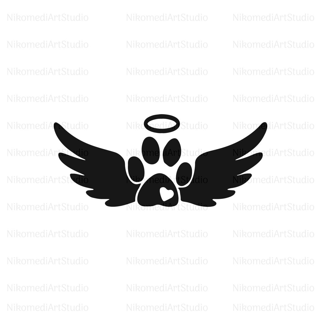 Heart Paw Print With Angel Wings, Dog Paw Svg, Animal Paw Svg, Dog ...