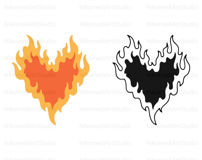 Heart Svg Bundle, Heart in Fire Svg, Flaming Heart Svg, Heart Passion ...